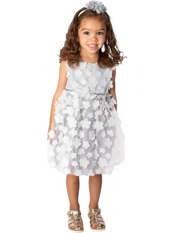 POPATU 3d Floral Tulle Dress - Grey