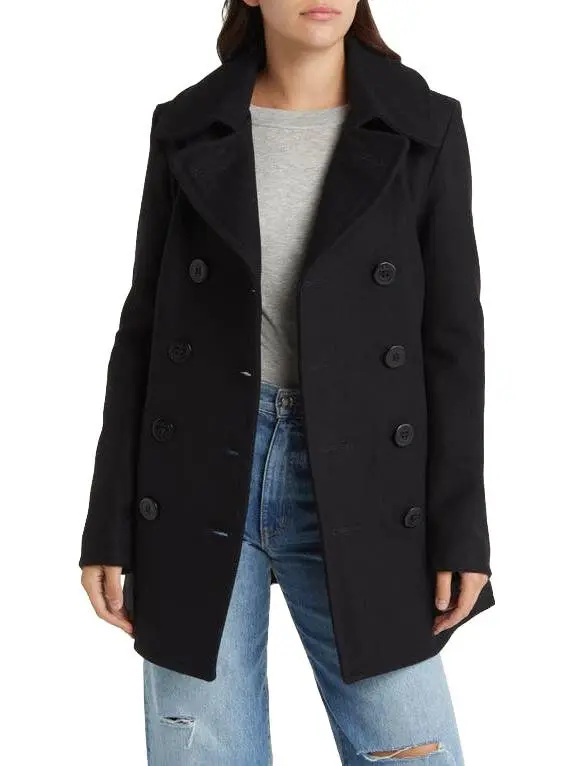 SCHOTT Wool-blend Pea Coat - Navy
