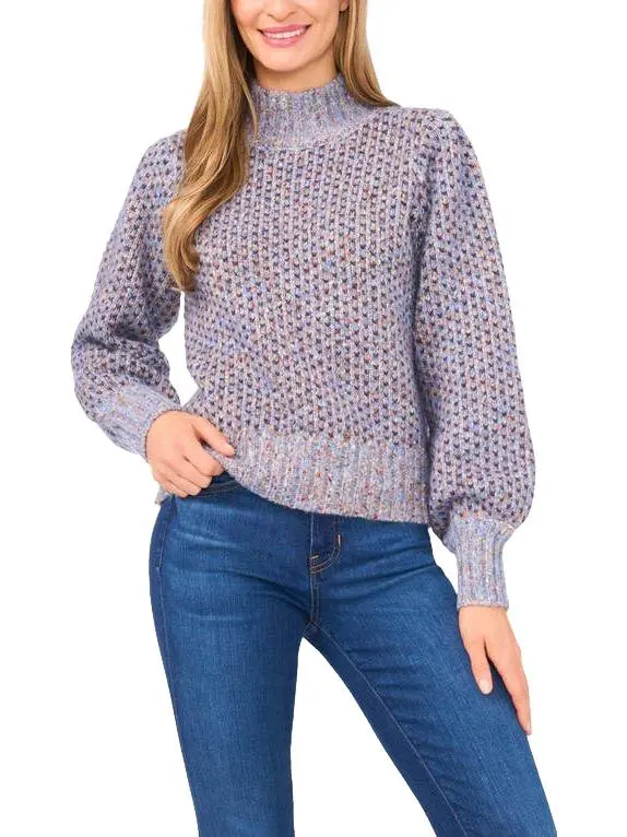 CECE DUPRAZ Jacquard Blouson Sleeve Sweater - Light Blue Multi