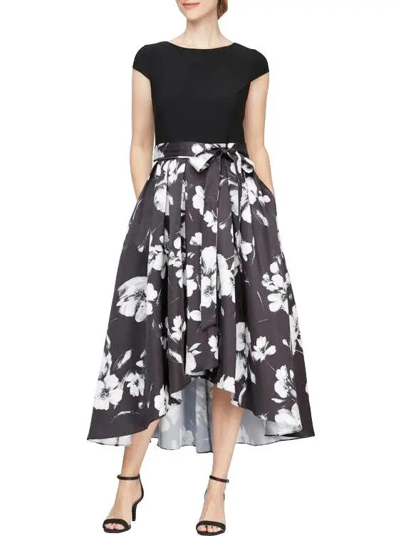 SL FASHIONS Floral High-low Cocktail Dress - Black Ivory