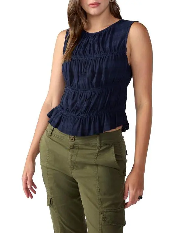 Sanctuary Shirred Sleeveless Top - Navy Refle