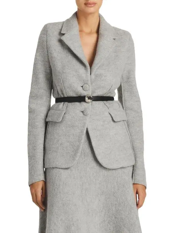 St. John Brushed Wool-blend Belted Jacket - Light Heather Gray