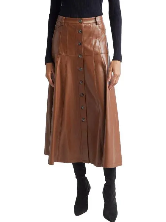 Cinq À Sept Veena Faux Leather A-line Skirt - Dark Sepia