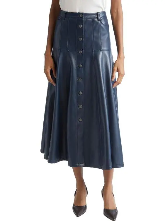 Cinq À Sept Veena Faux Leather A-line Skirt - Navy
