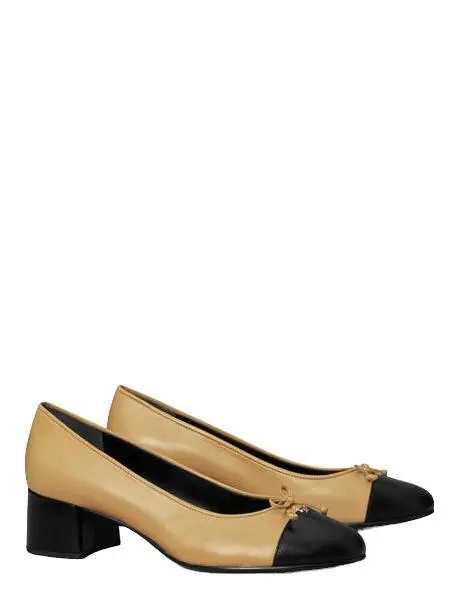 Tory Burch Cap Toe Pump - Ginger Shortbread/black