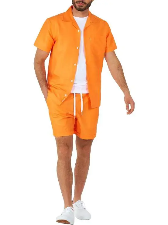 Opposuits Short Sleeve Camp Shirt & Drawstring Shorts Set - Orange