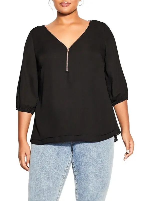 City Chic Zip Fling Top - Black