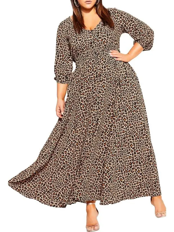 City Chic Animal Print Maxi Dress - Cheetah