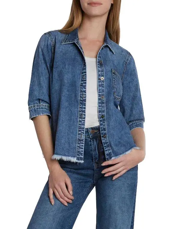 WASH LAB DENIM Fray Hem Shirt - Rebecca Blue