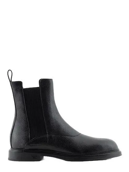 Emporio Armani Grained Leather Chelsea Boots - Black