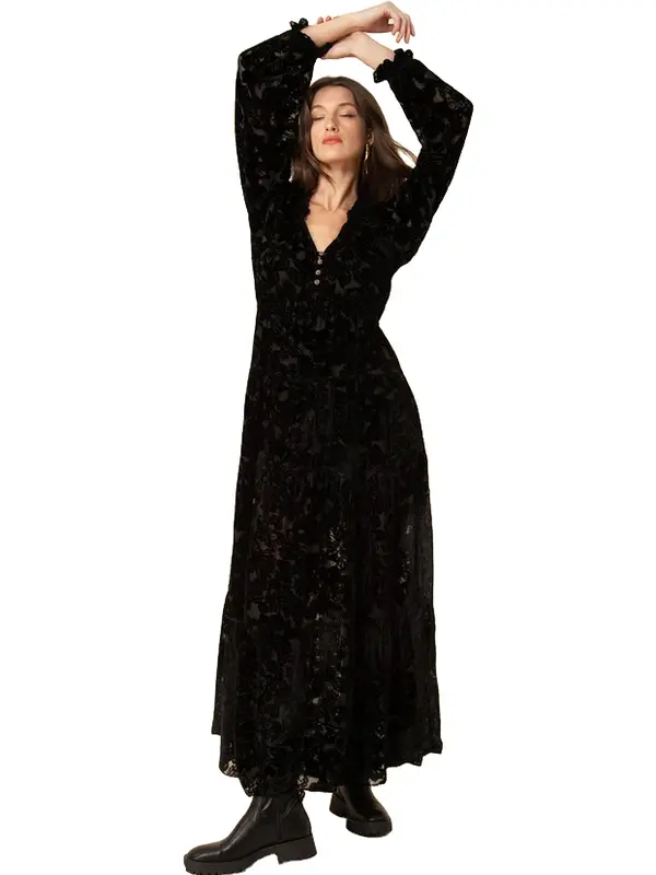 Hale Bob Lina Velvet Burnout Maxi Dress - Black