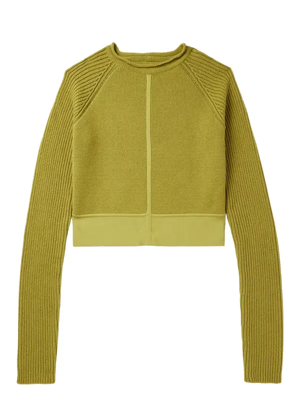 Rick Owens Cropped Ribbed Cashmere And Wool-blend Sweater - Green