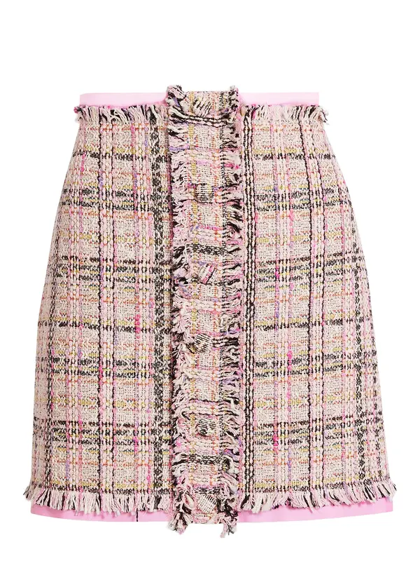 MSGM Frayed Cotton-blend Tweed Mini Skirt - Pink