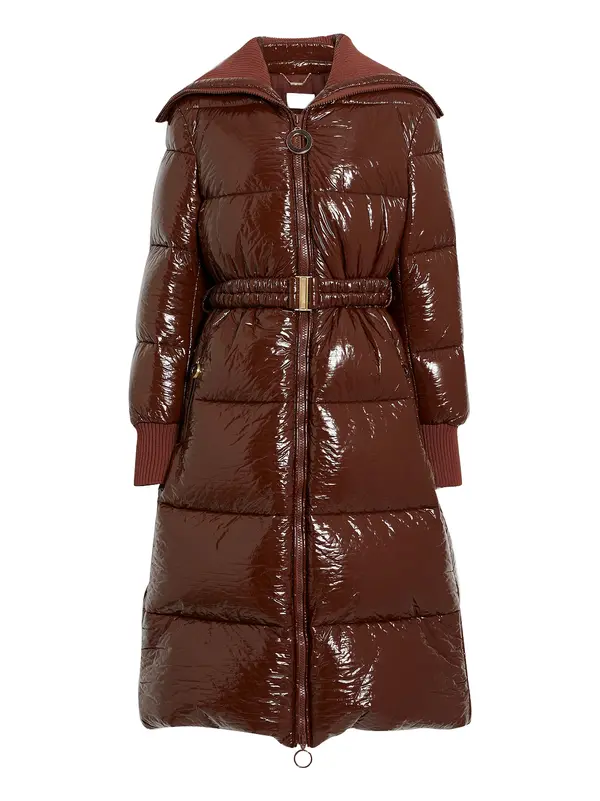 Zimmermann Belted Quilted Vinyl Down Coat - Brown