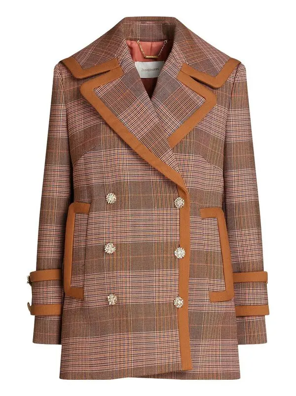 Zimmermann Double-breasted Prince Of Wales Checked Tweed Coat - Antique Rose