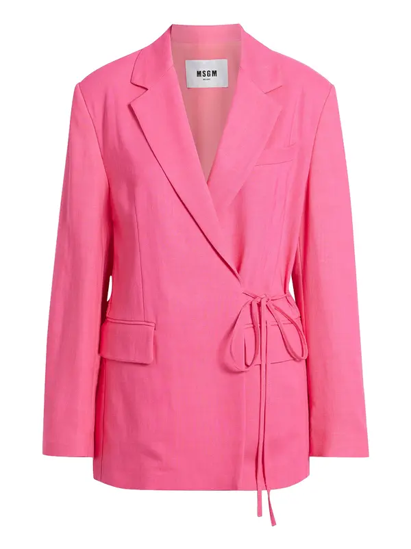 MSGM Tie-front Woven Blazer - Bright Pink