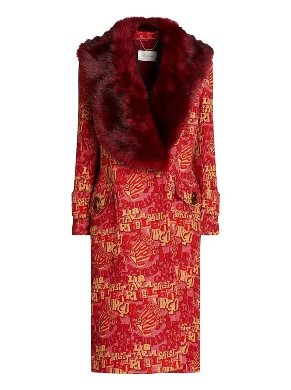 Zimmermann Double-breasted Jacquard Coat With Detachable Collar - Claret