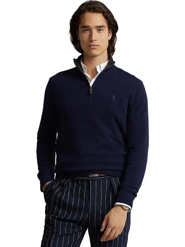 Polo Ralph Lauren Cashmere Quarter Zip Mock Neck Sweater - Hunter Navy