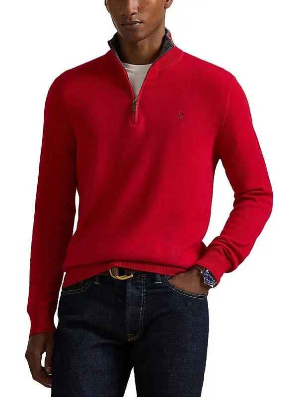 Polo Ralph Lauren Cashmere Quarter Zip Mock Neck Sweater - Red