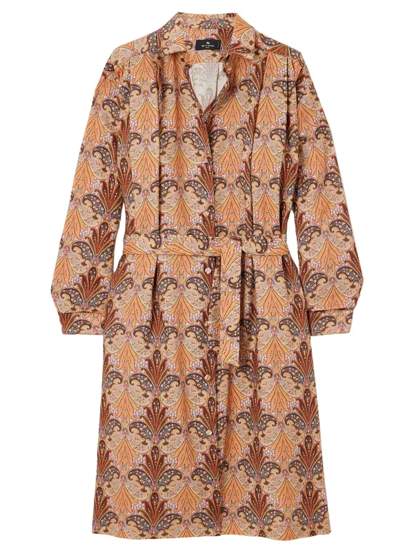 Etro Belted Printed Wool And Silk-blend Twill Midi Shirt Dress - Brown
