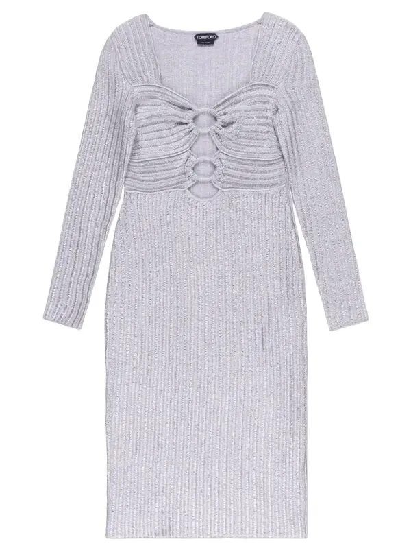 TOM FORD Cut-out Ribbed-knit Midi Dress - Grey