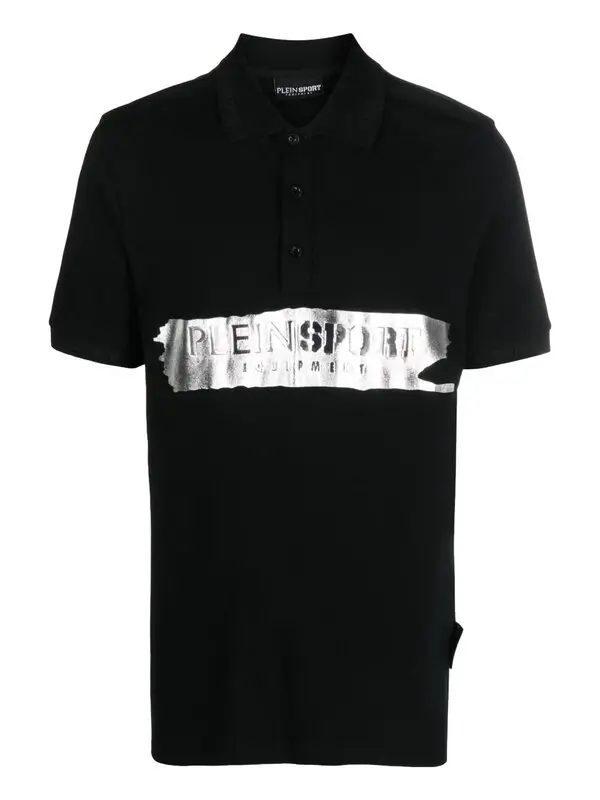 PLEIN SPORT Ss Silver Brush Cotton Polo Shirt - Black