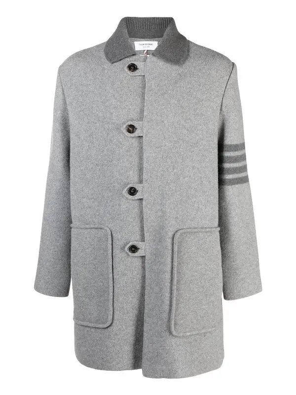Thom Browne Stripe-trim Single-breasted Coat - Grey