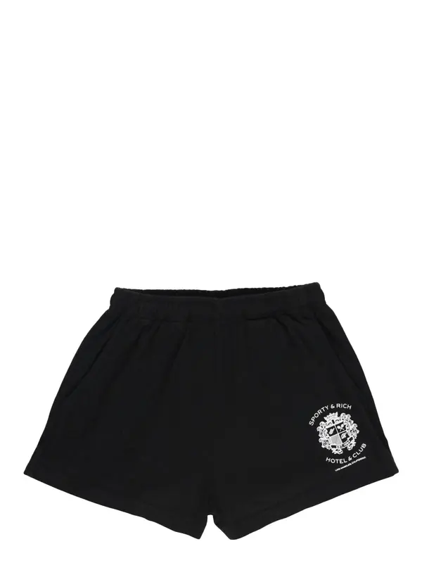SPORTY & RICH Hotel Disco Logo-embroidered Shorts - Black
