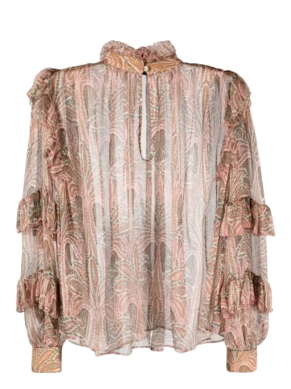 Etro Ruffled Paisley-print Silk Blouse - Pink