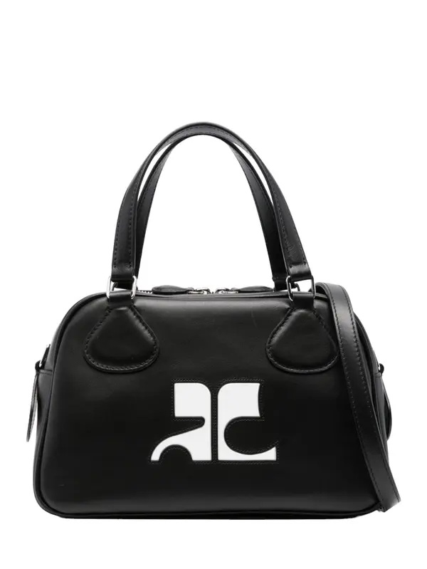 COURREGES Logo-appliqué Leather Bowling Bag - Black