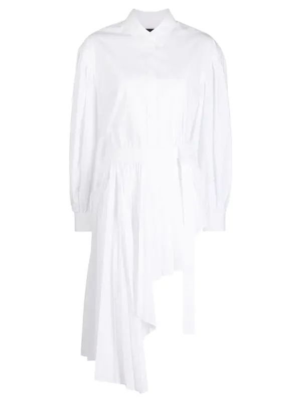 JUUN.J Asymmetric Pleated Mini Shirtdress - White