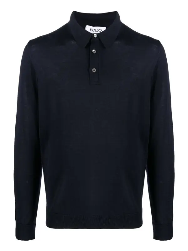 ERALDO Long-sleeve Wool Polo Shirt - Blue
