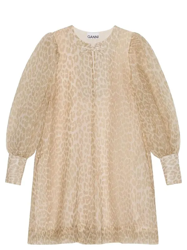 GANNI Leopard-print Organza A-line Dress - Neutrals