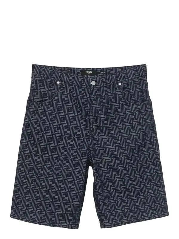 Fendi Ff Jacquard Denim Shorts - Blue