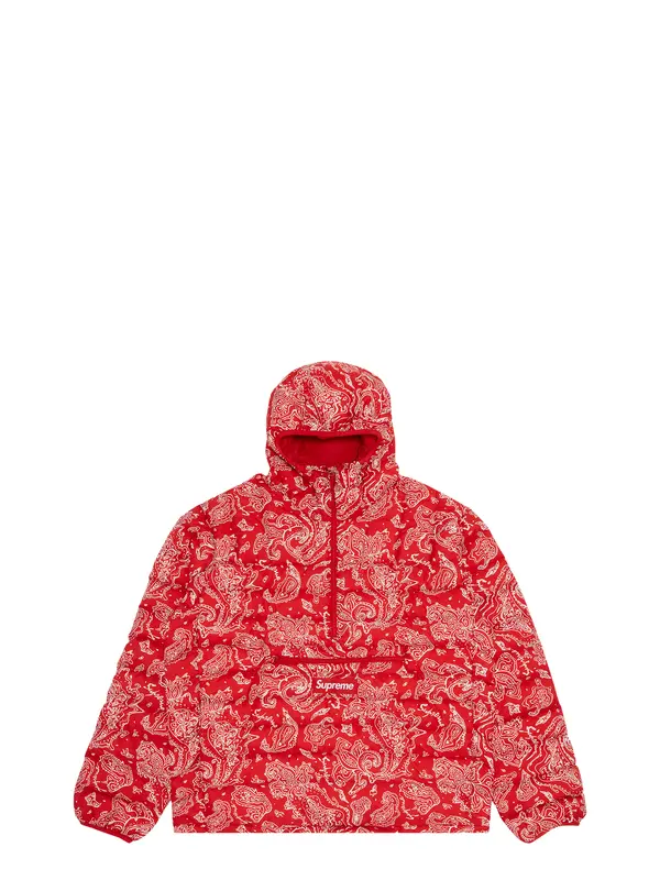 Supreme Micro Down Half Zip Hooded Pullover Paisley - Red