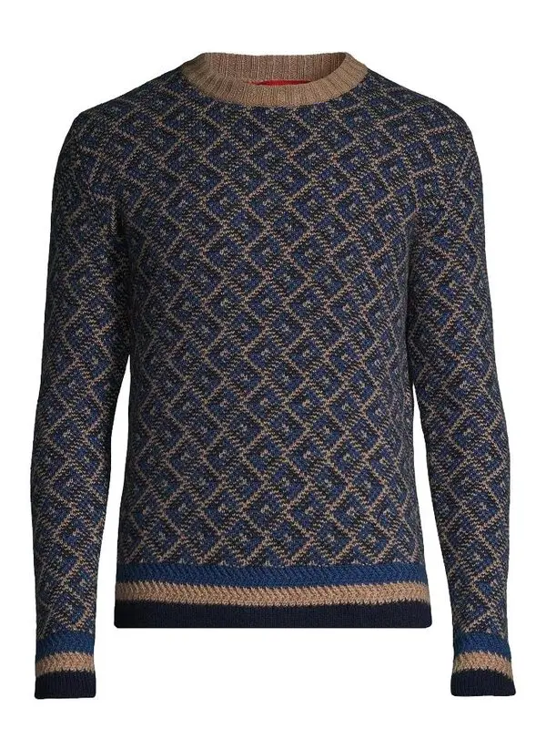 Isaia Geometric Cashmere Sweater - Navy