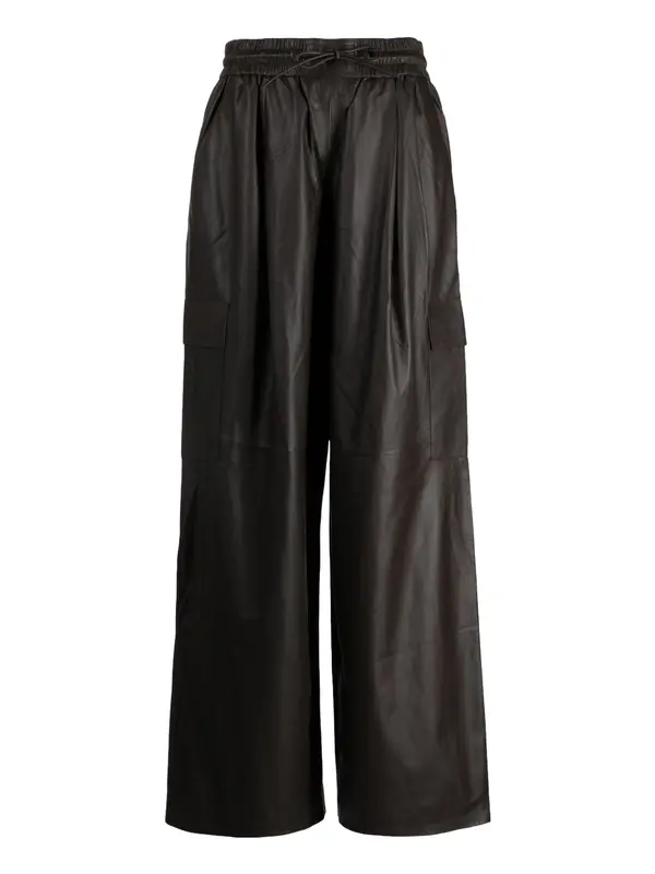 YVES SALOMON Drawstring Leather Cargo Trousers - Brown