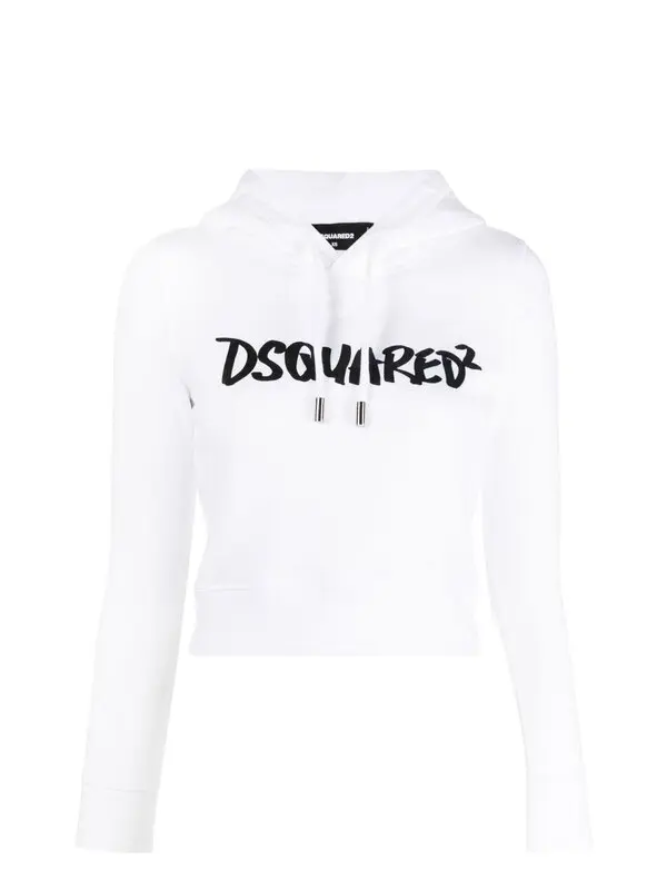 Dsquared2 Cropped Logo Hoodie - White
