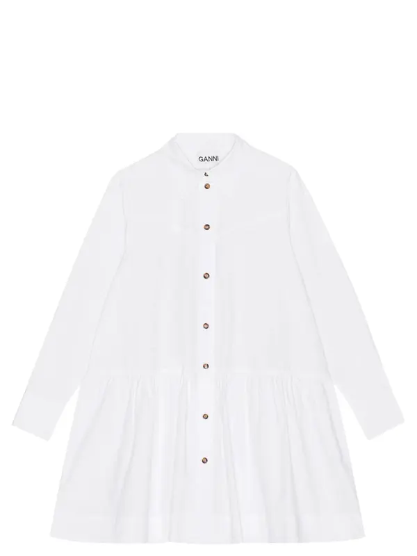 GANNI Pointed-collar Organic Cotton Shirtdress - White