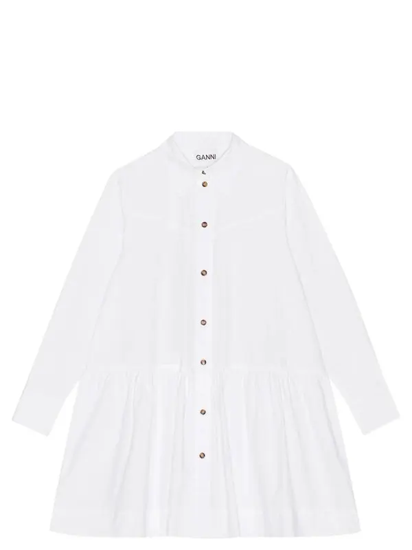 GANNI Pointed-collar Organic Cotton Shirtdress - White