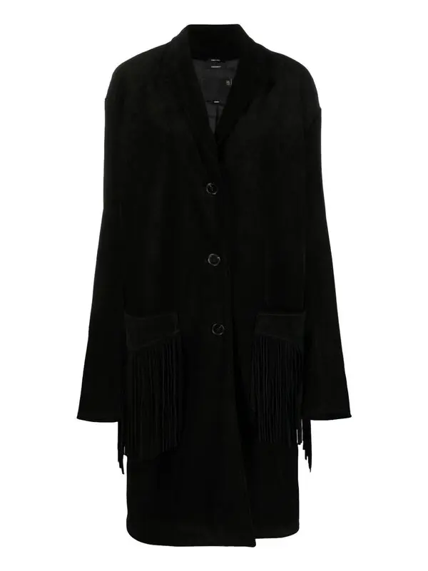 R13 Fringed Suede Coat - Black