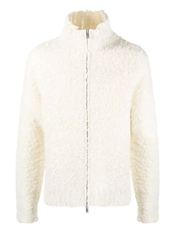JIL SANDER High-neck Zip-up Shearling Jacket - Neutrals