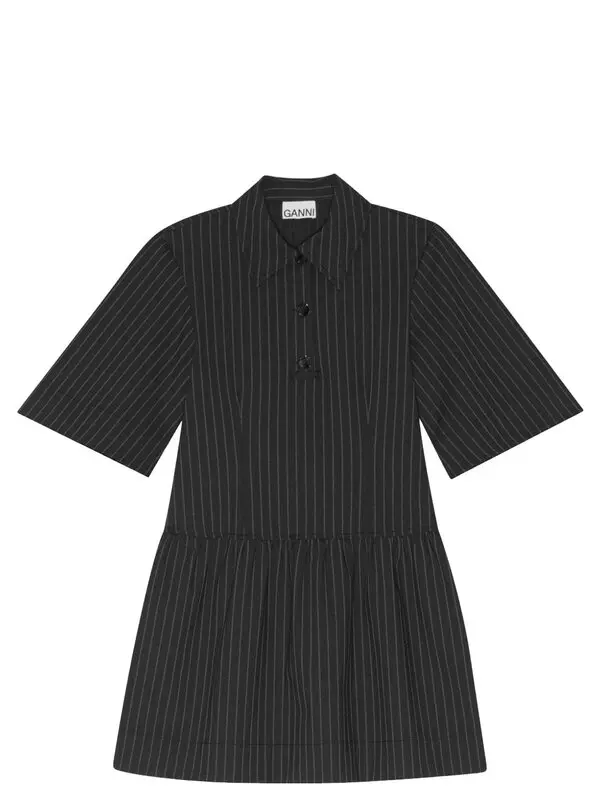 GANNI Striped Polo Mini Dress - Black