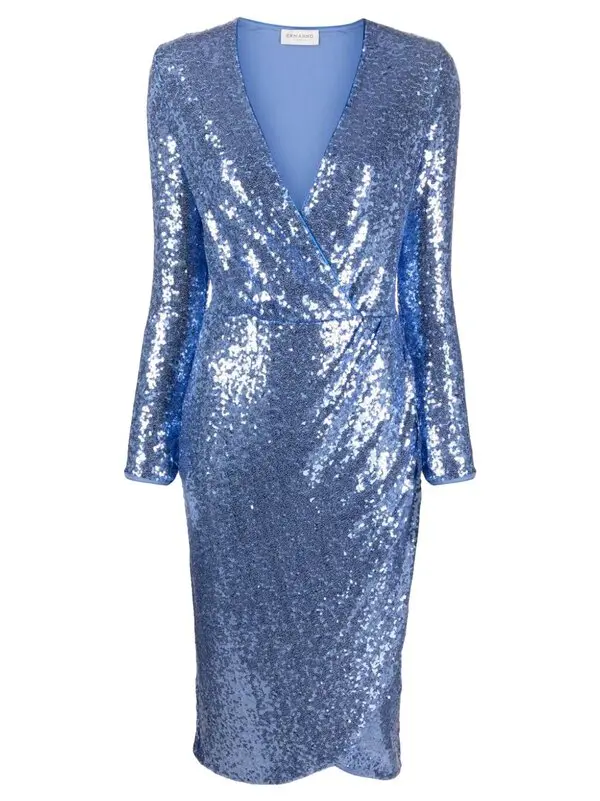 ERMANNO FIRENZE Sequined Wrap Midi Dress - Blue