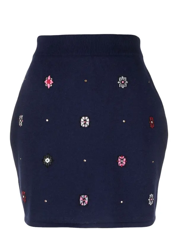 BARRIE Floral-motif Knitted Skirt - Blue