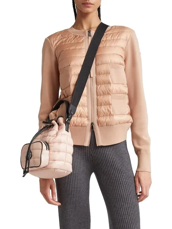 Moncler Mixed Media Quilted Wool Cardigan - Dark Pink