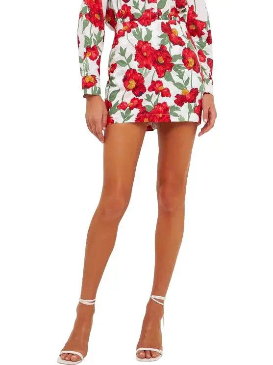 Endless Rose Floral Cotton Mini Skort - White/red