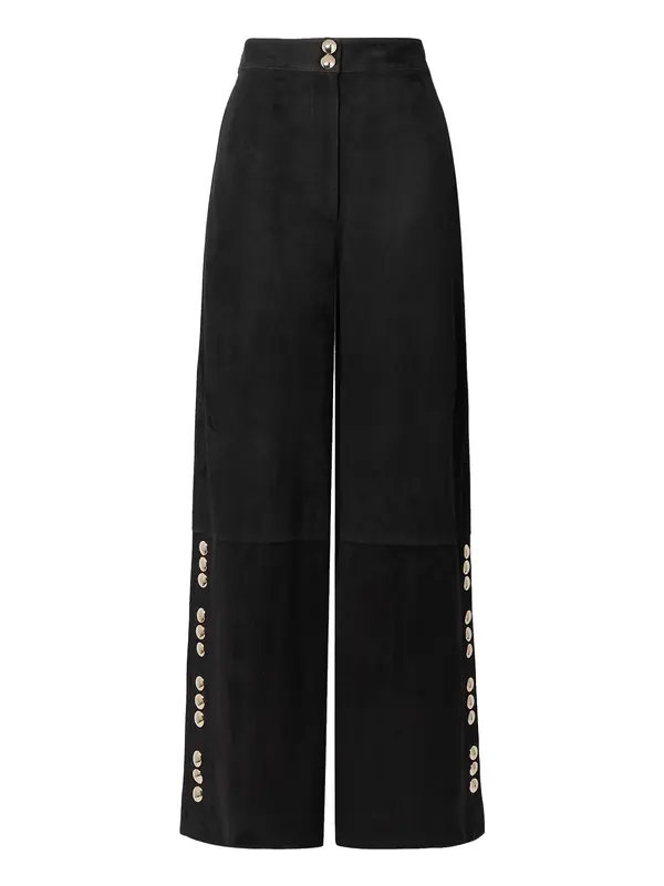Khaite Krisla Embellished Suede Wide-leg Pants - Black