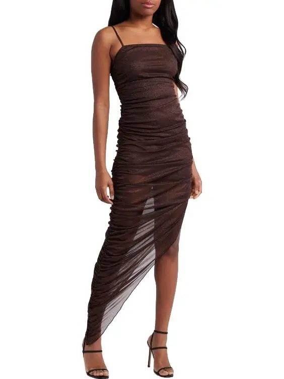 JUMP APPAREL Glitter Matte Ruched Jersey Dress - Chocolate