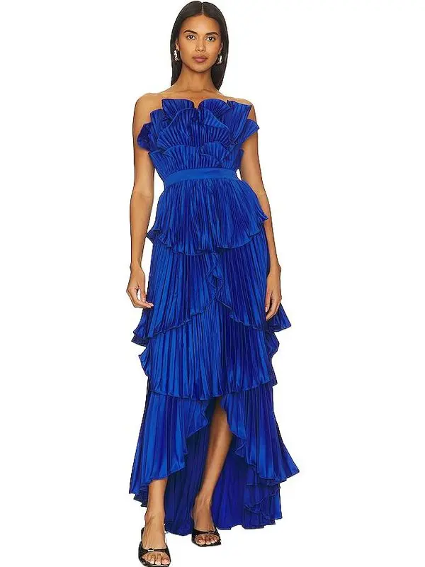 AMUR Judah Scallop Pleated Dress - Deep Waters